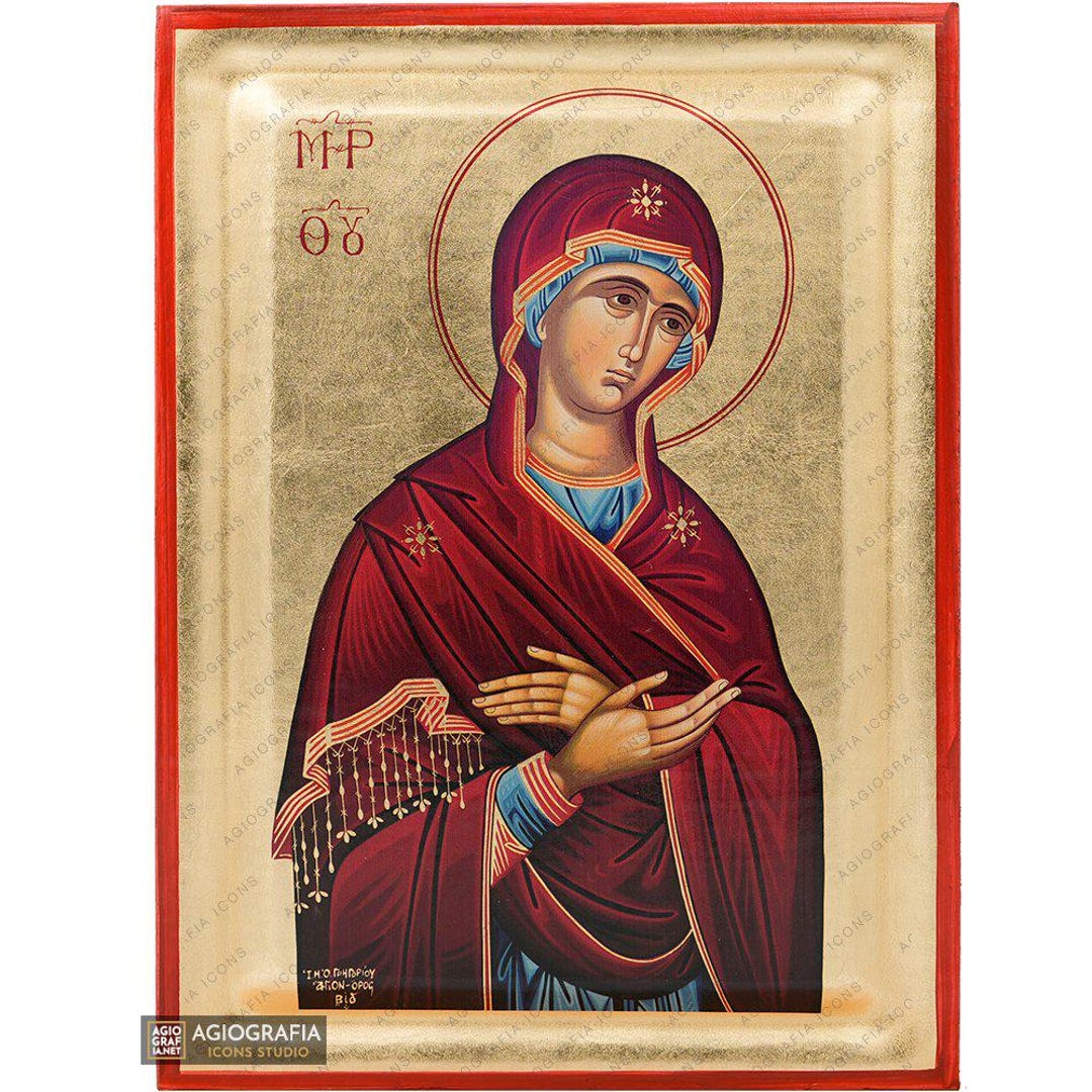 Virgin Mary Deisis - Mount Athos Orthodox Icon With Gold Leaves - Free ...