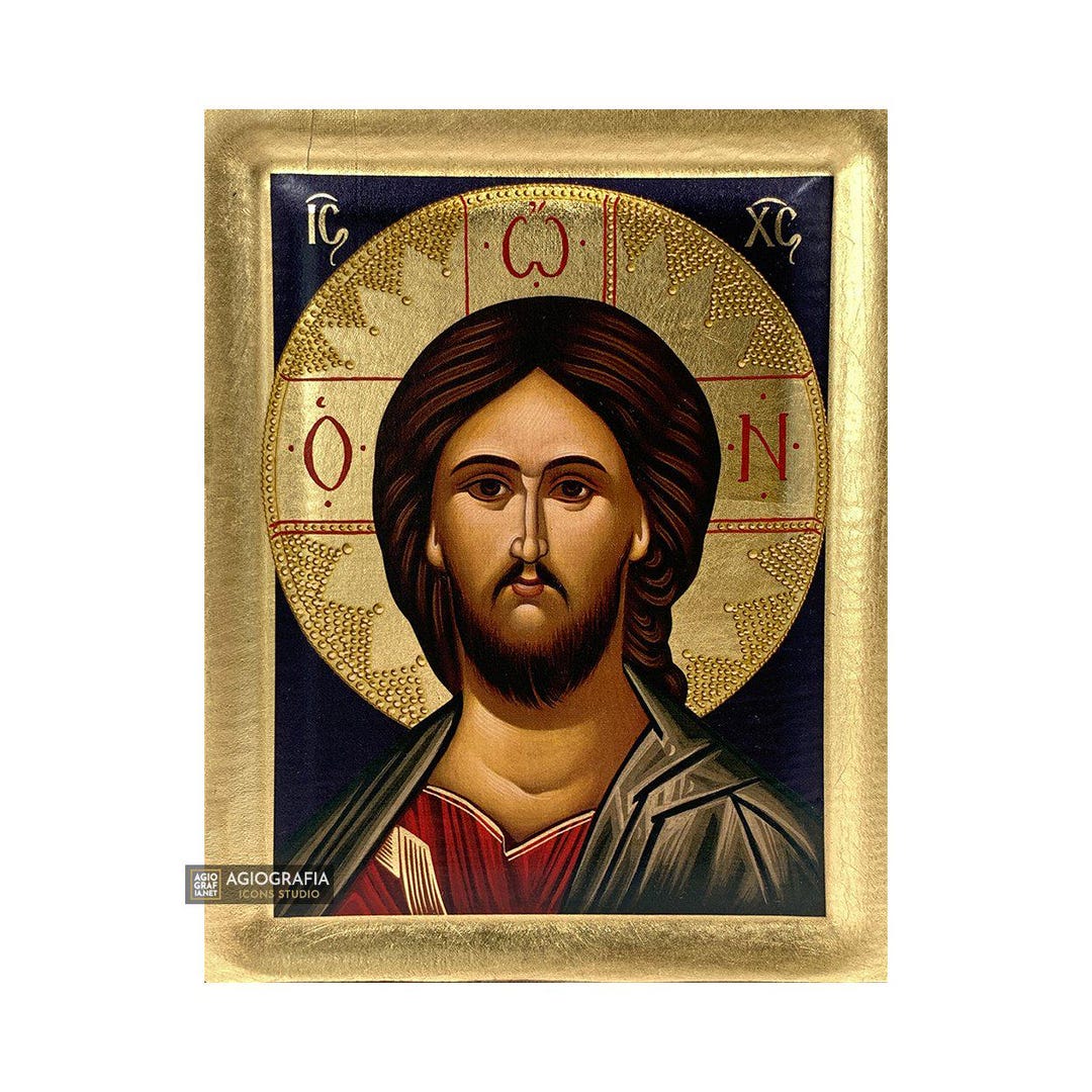 Jesus Christ - Orthodox Icon - Handmade Recessed Panel & Gold Leaves in ...