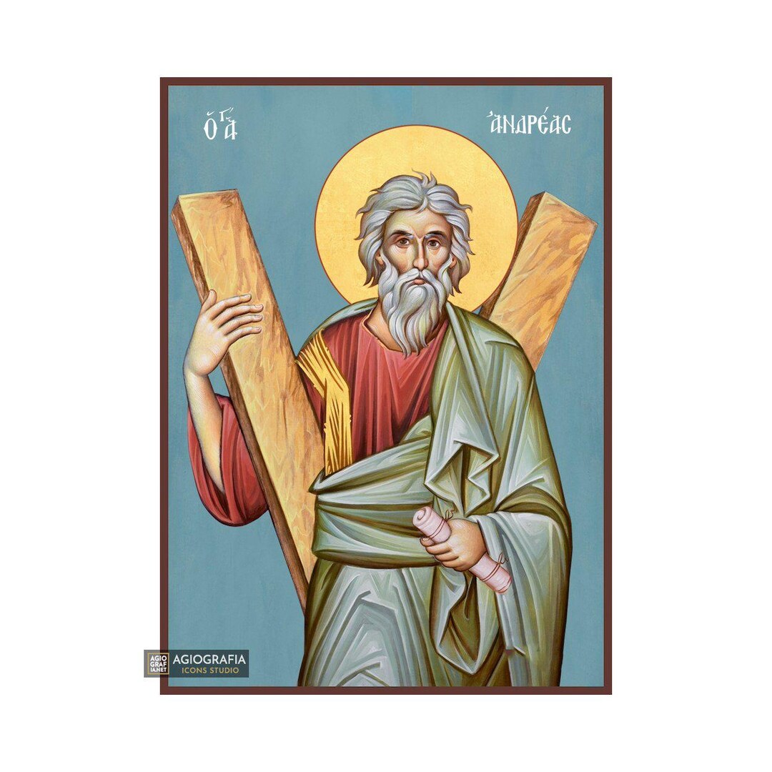 Saint Apostle Andrew Christian Orthodox Icon on Wood With Blue Color ...