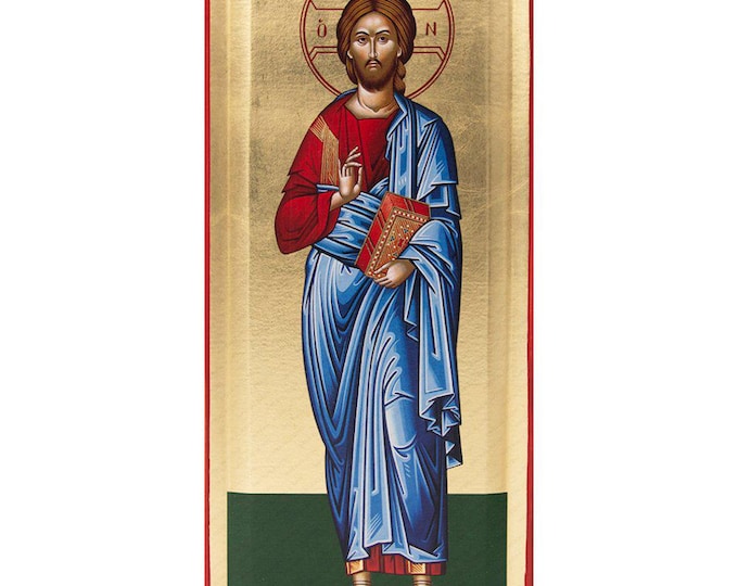 Icona ortodossa di Gesù Cristo - Bordi rialzati fatti a mano e foglie d ...