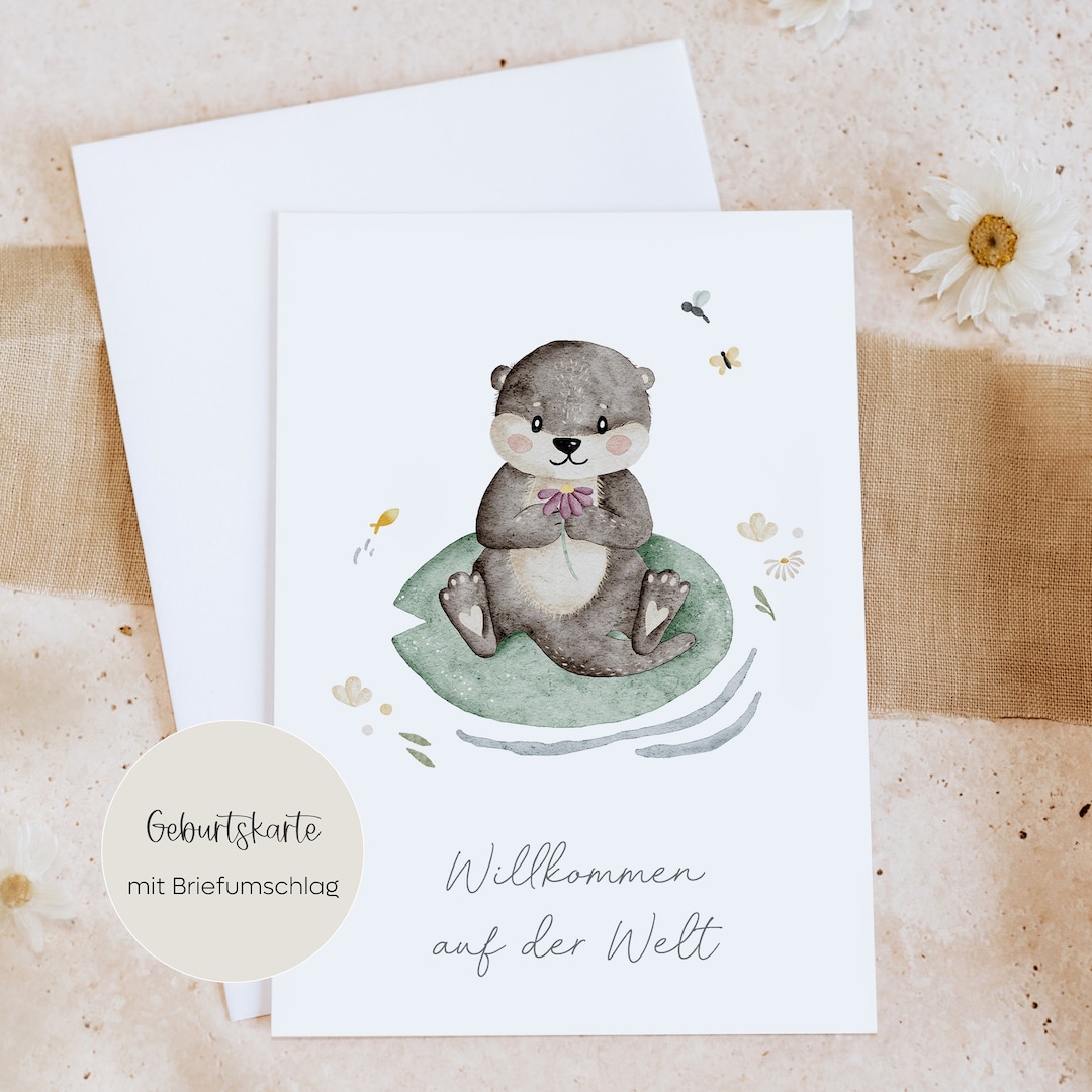 Postcard Otter A6 Card for the Birth of a Baby Birth Gift Card Twins ...