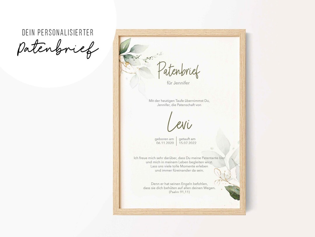 Godparent Letter Baptism Eucalyptus Gold Godparent Picture Baptism ...