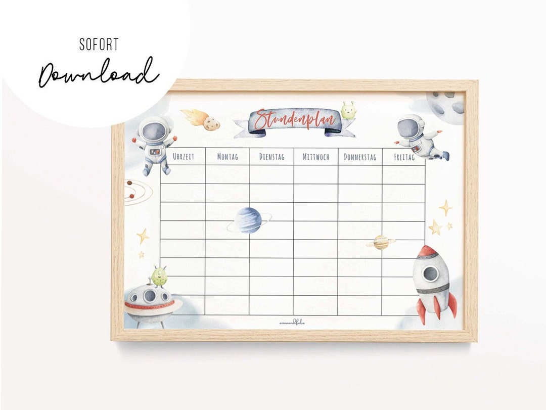 Timetable Space Astronaut Direct Download Blue School Child School Girl ...