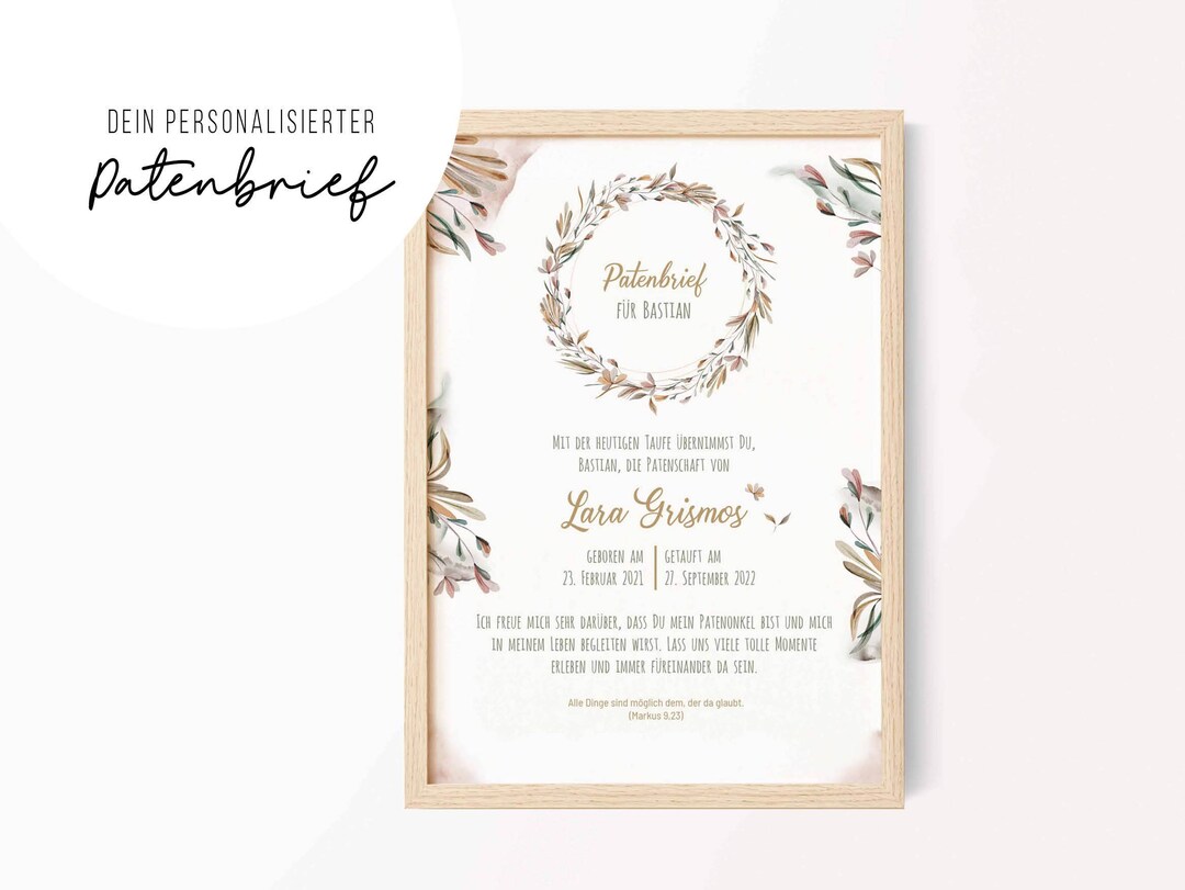 Godparent Letter Personalized Photo Godparent Letter Baptism Welcome ...