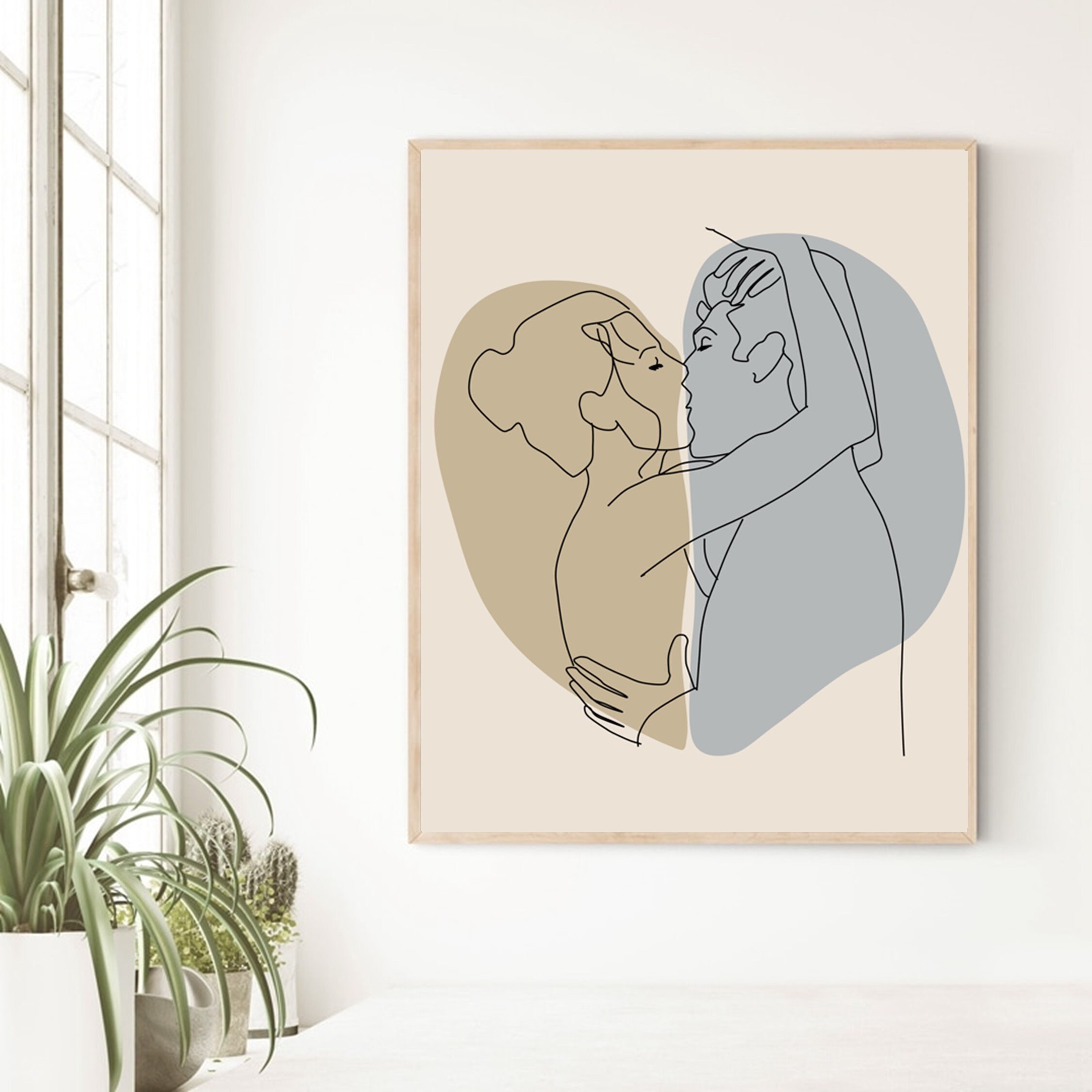 Abstract Couple Kiss Line Art Illustration Romantic Art Print | Etsy