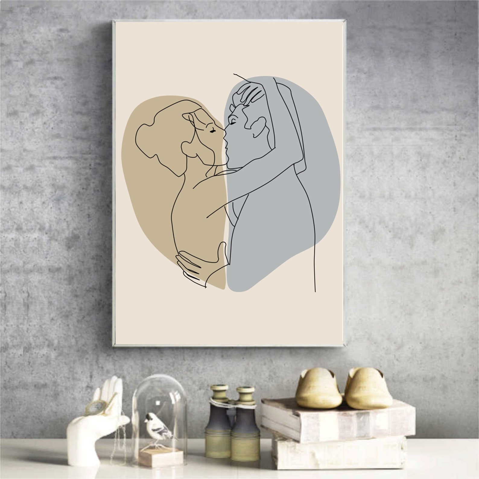 Abstract Couple Kiss Line Art Illustration Romantic Art Print - Etsy