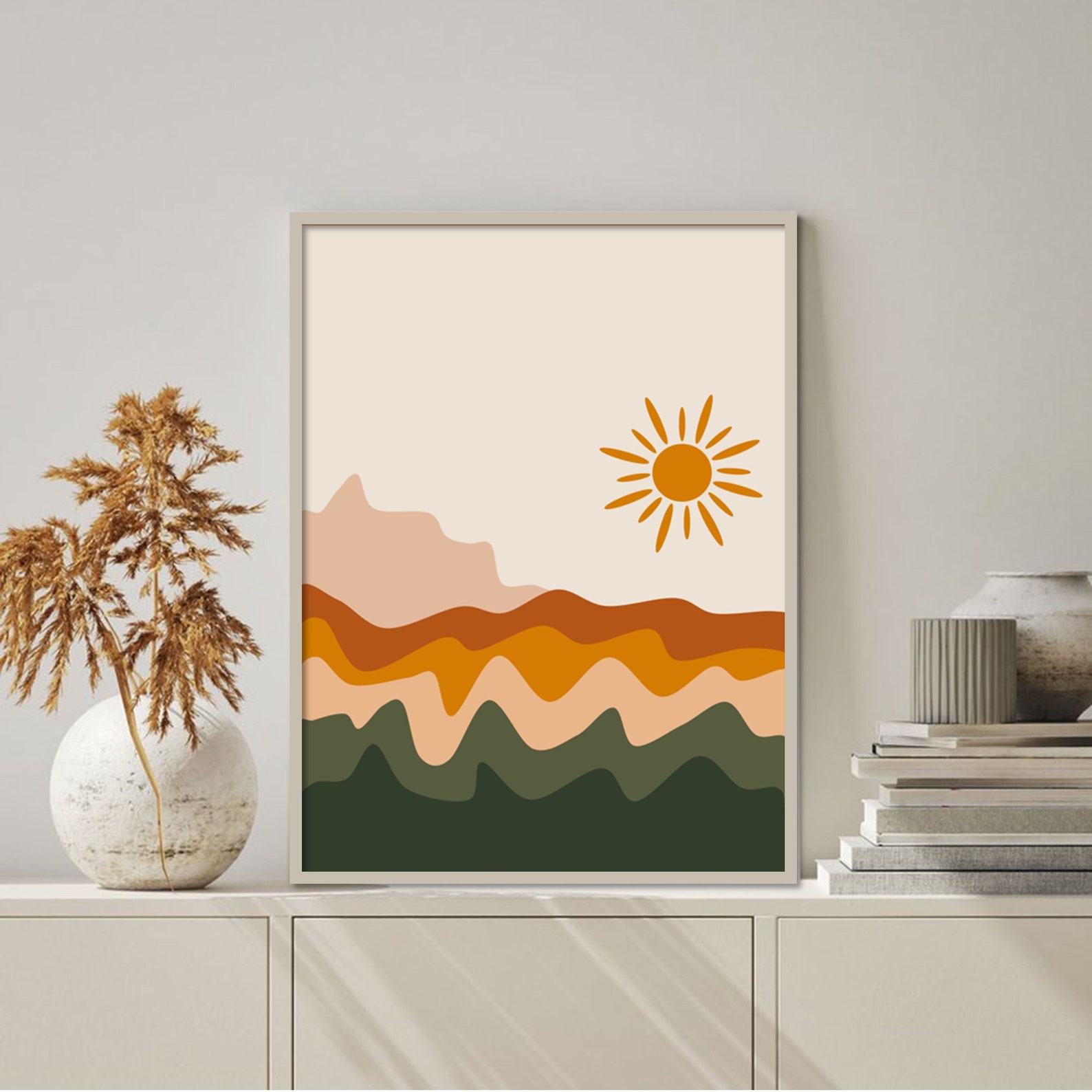 Day and Night Print Set of 2 Digital Posters Boho Sun and Moon | Etsy