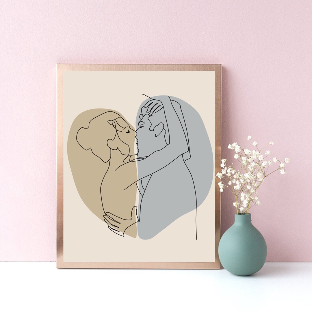 Abstract Couple Kiss Line Art Illustration Romantic Art Print - Etsy