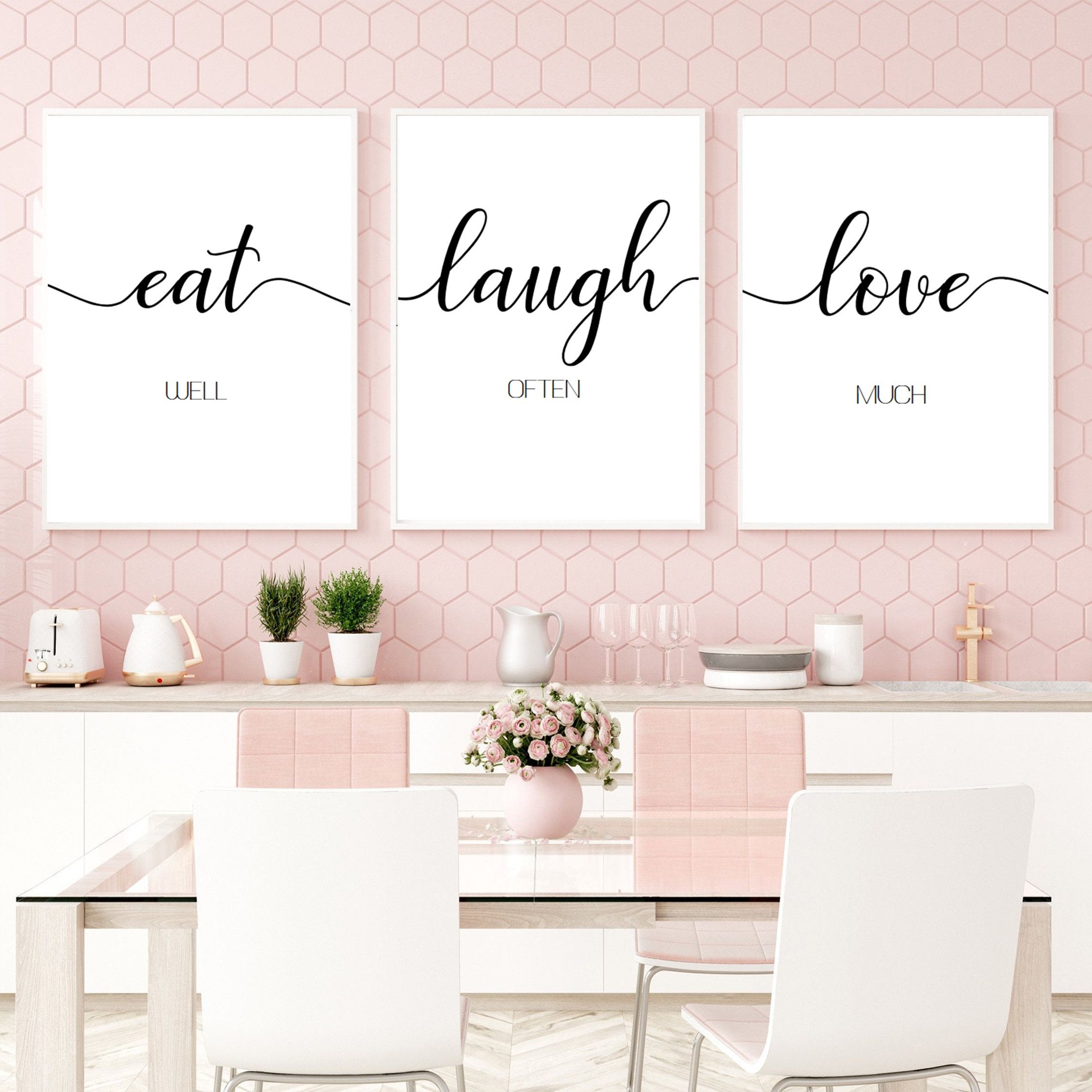Eat Love Laugh Print Family Wall Decor Modern Kitchen Art Set | Etsy