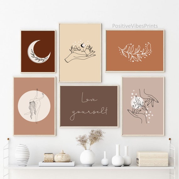 Modern Boho Set of 6 Art Prints Earth Tone Posters Sun Moon | Etsy