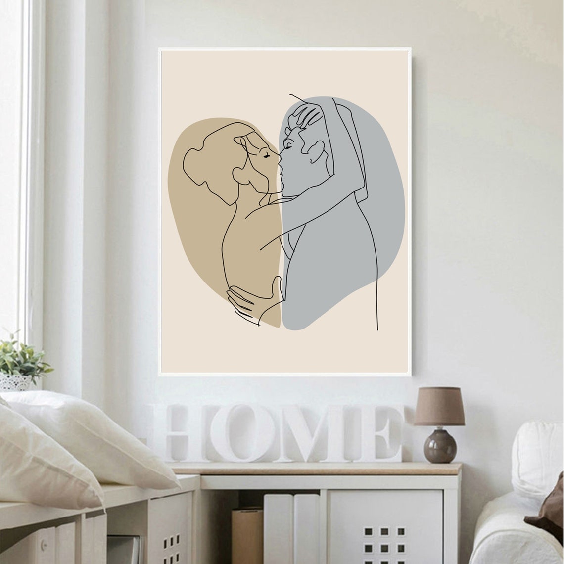 Abstract Couple Kiss Line Art Illustration Romantic Art Print - Etsy