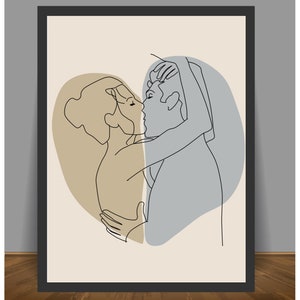 Abstract Couple Kiss Line Art Illustration Romantic Art Print - Etsy
