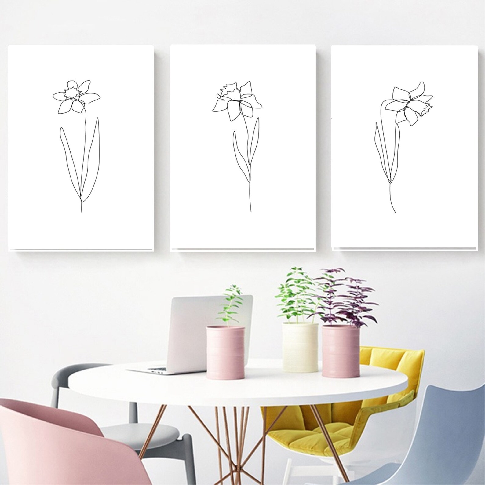 Daffodil Flower Line Art Set of 3 Prints Line Drawing - Etsy