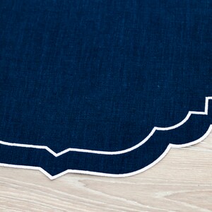 Navy Linen Scalloped Table Mats With Double White Trim for Table Decor ...