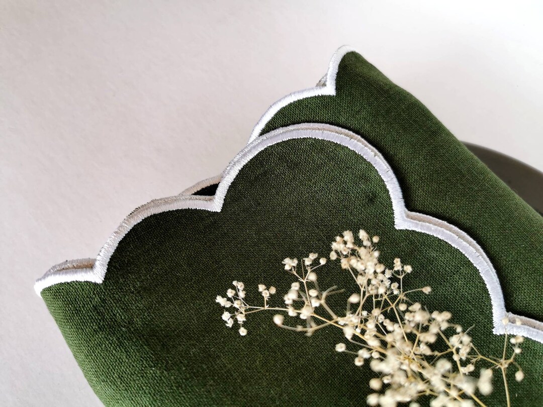 Dark Moss Green or Chocolate Brown Linen Cloth Scallop Napkins Set ...