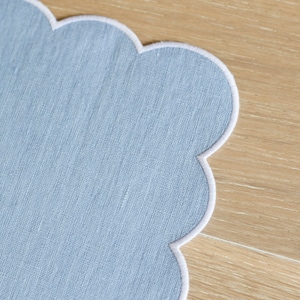 Baby Blue Linen Table Mats With Scallop Edges in White for Table Decor ...