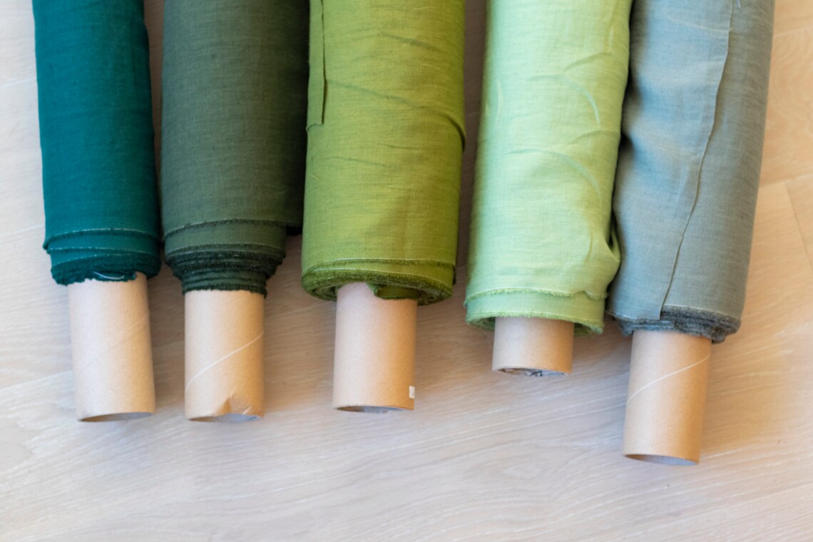 Green Linen Fabric by the Yard Pure 100% Linen Washed Linen | Etsy