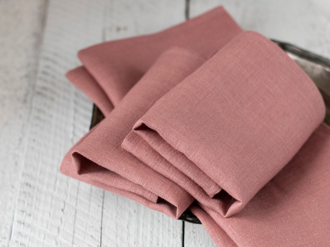 Woodrose Pink Linen Napkin Set for Dinning Table Decor Softened Linen ...