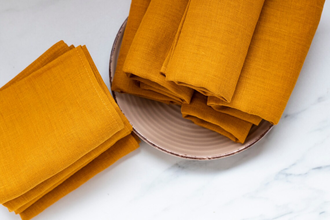 Yellow Napkins Linen Dinner Napkins Set of 6 Napkins | Etsy