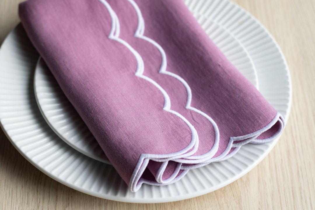 Lilac Linen Napkins With White Scalloped Edges - Set of 4 - Etsy