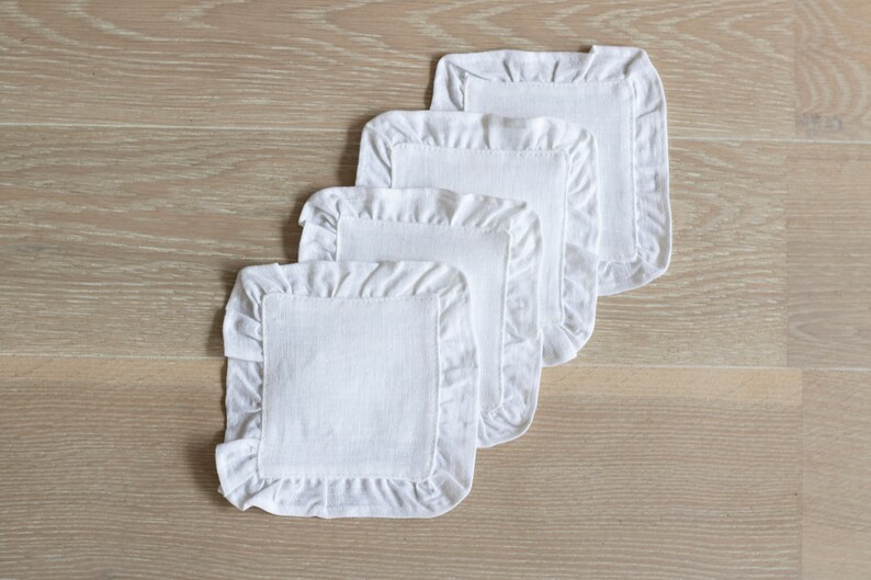 White Linen Coasters With Ruffle Linen Coasters Set Small - Etsy