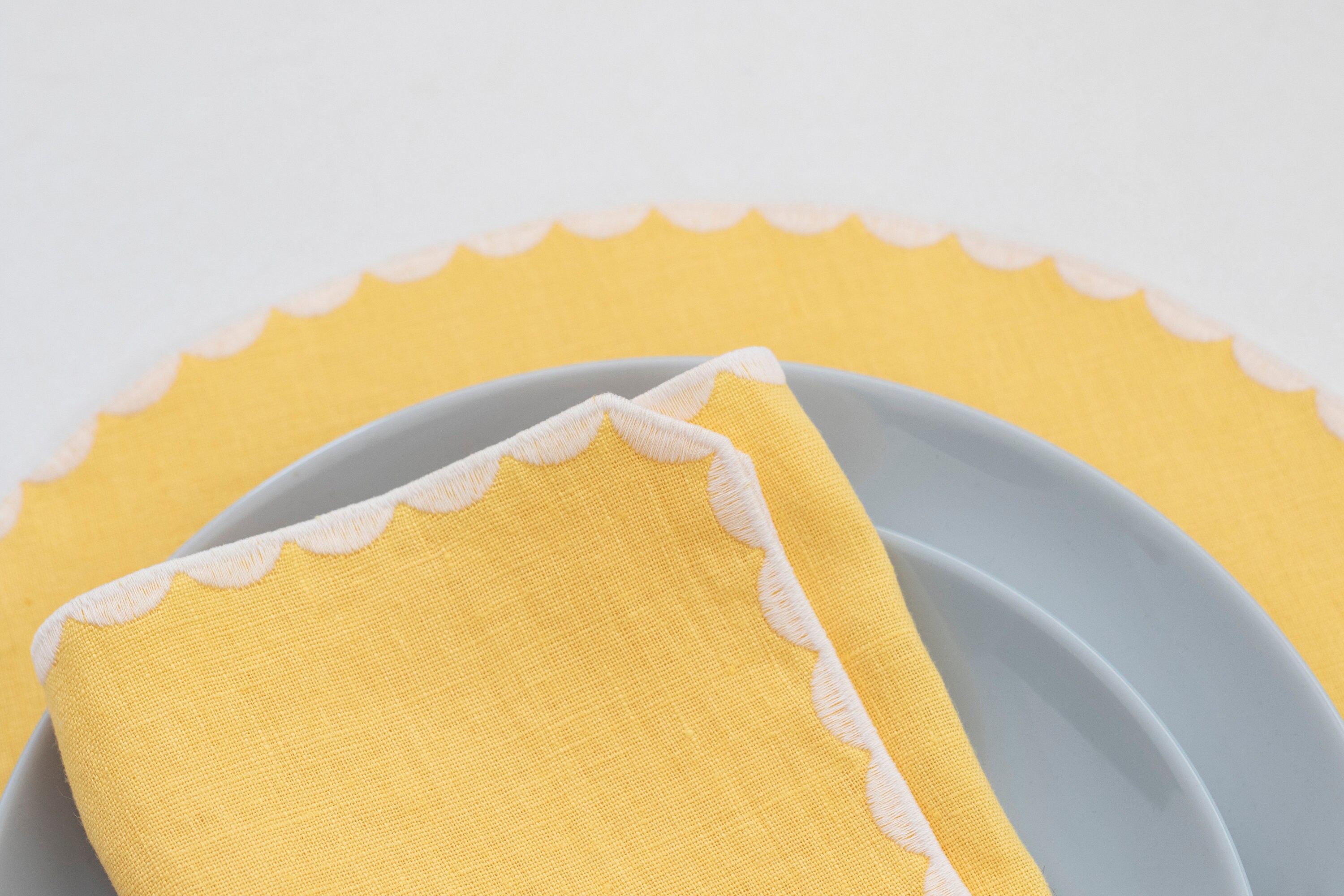 Pastel Yellow Linen Cloth Scallop Napkins Set for Table Decor - Etsy