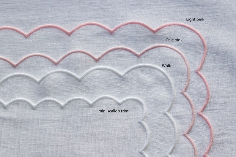 Snow White Linen Cloth Scallop Napkins With White/pink Trim - Etsy