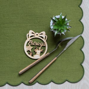 Moss Green Linen Table Mats With Scallop Edges in Green for Table Decor ...