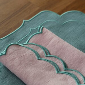 Mint Linen Small Table Mats With Light Pink or Mint Trim for Table ...
