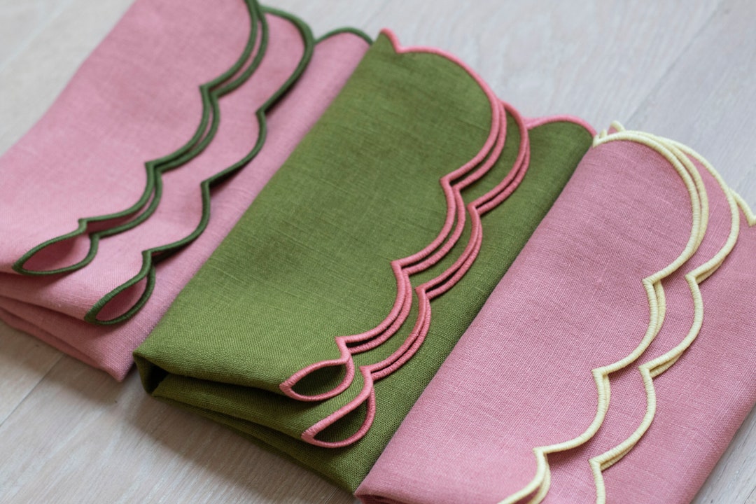 Linen Napkins With Scalloped Edges - Farmhouse Table Decor (set of 2 ...