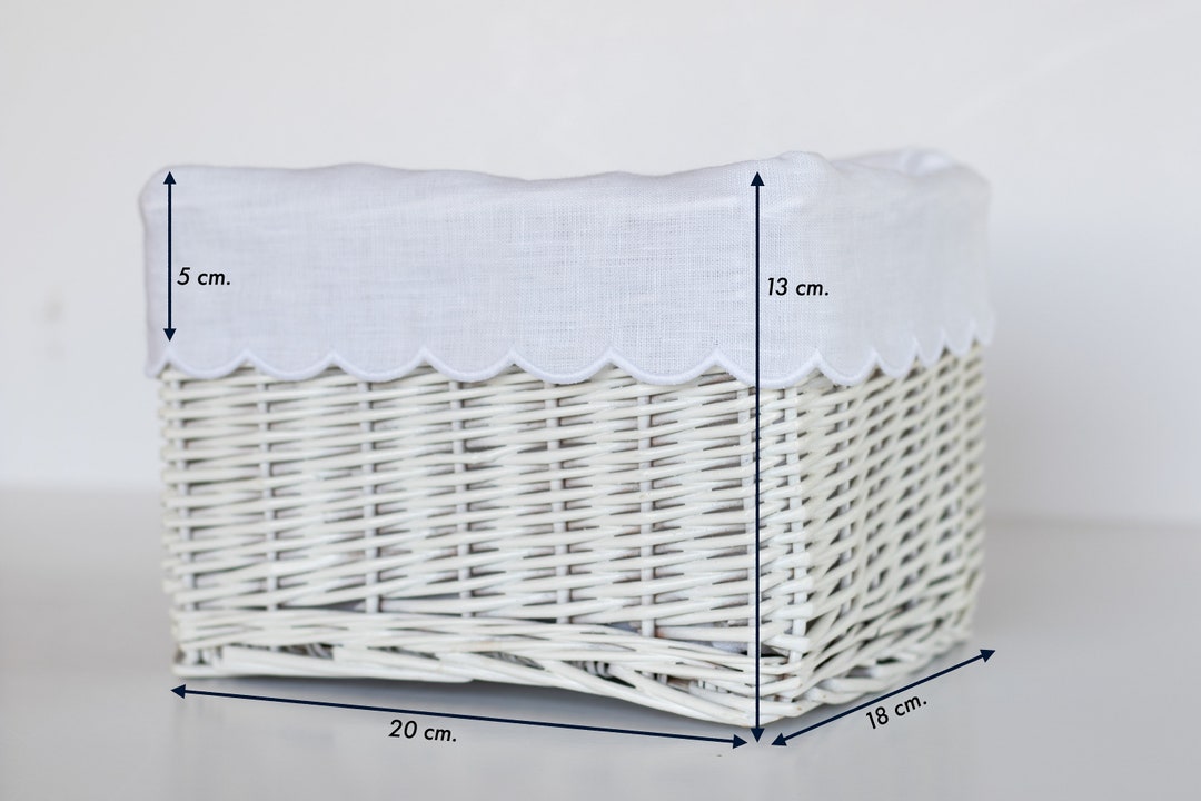 White Linen Basket Liner With Scalloped Edges in White - Custom Sizes ...