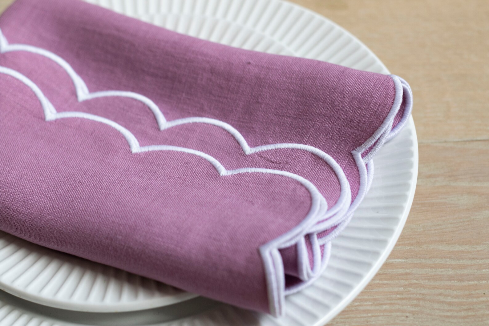 Lilac Linen Napkins With White Scalloped Edges - Set of 4 - Etsy