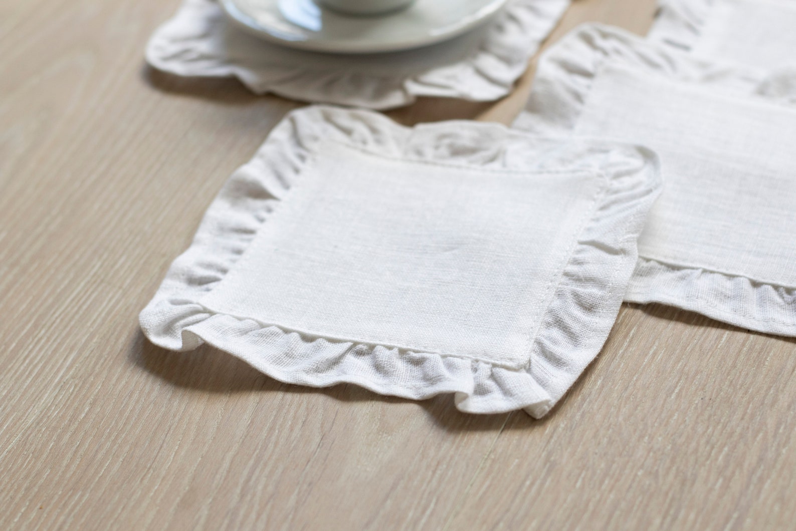 White Linen Coasters With Ruffle Linen Coasters Set Small - Etsy