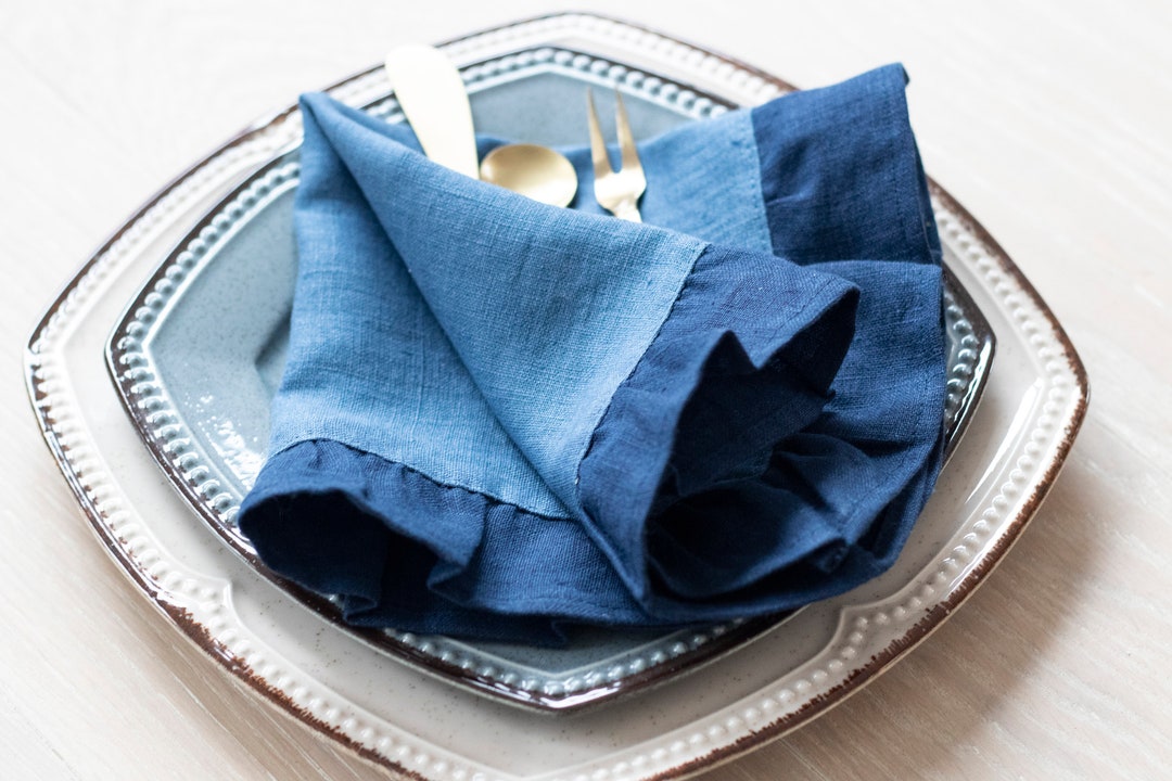 Blue Ruffled Linen Napkins, Softened Wash, Wedding Table Decor - Etsy