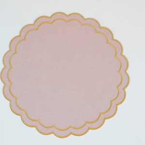Chic Blush Pink Linen Round Table Mats With Scallop Edges in Gold or ...