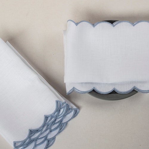 White Linen Cloth Scallop Napkins Set for Table Decor - Etsy
