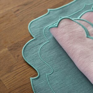 Mint Linen Small Table Mats With Light Pink or Mint Trim for Table ...
