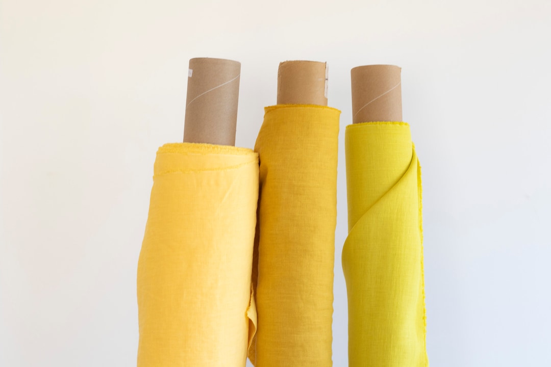 Yellow Linen Fabric by the Yard, Pure 100% Linen, Washed Linen for ...