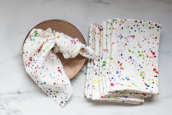 Watercolor splash linen napkins set wedding cocktail | Etsy