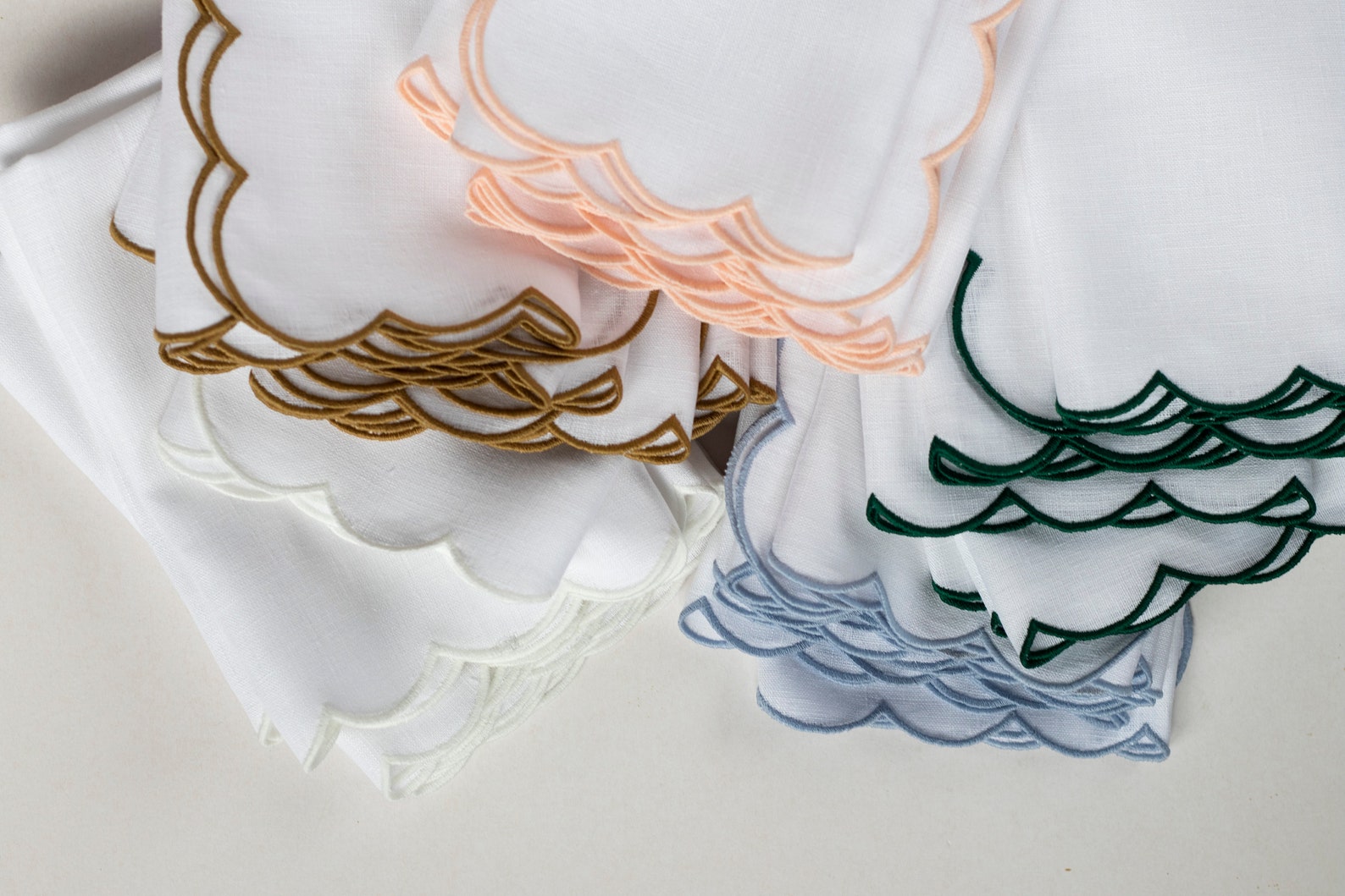 White Linen Cloth Scallop Napkins Set for Table Decor | Etsy