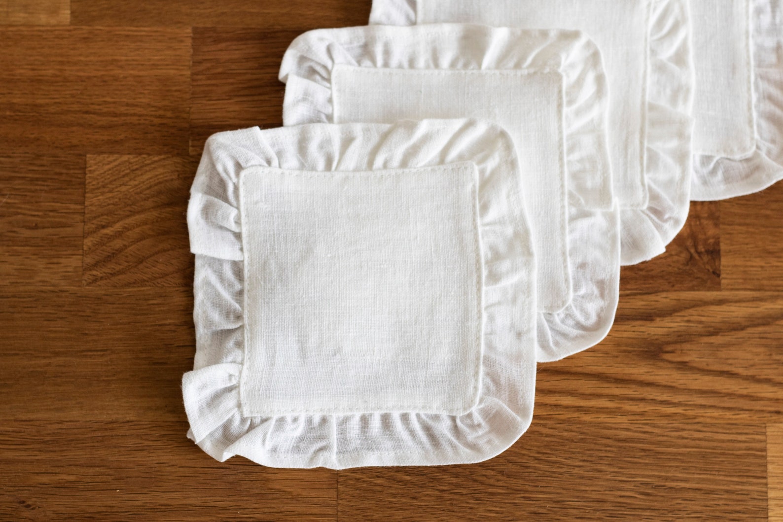 White Linen Coasters With Ruffle Linen Coasters Set Small - Etsy