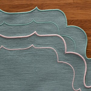 Mint Linen Small Table Mats With Light Pink or Mint Trim for Table ...