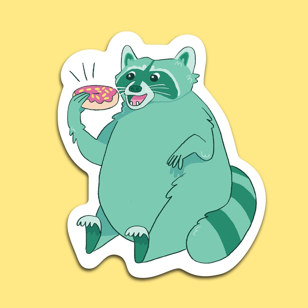 Round Donut Raccoon Sticker - Etsy