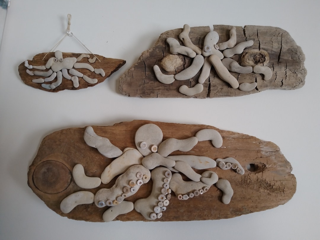 Rocktopi, Beach Stone Octopus Wall Art on Driftwood in 3 Sizes - Etsy