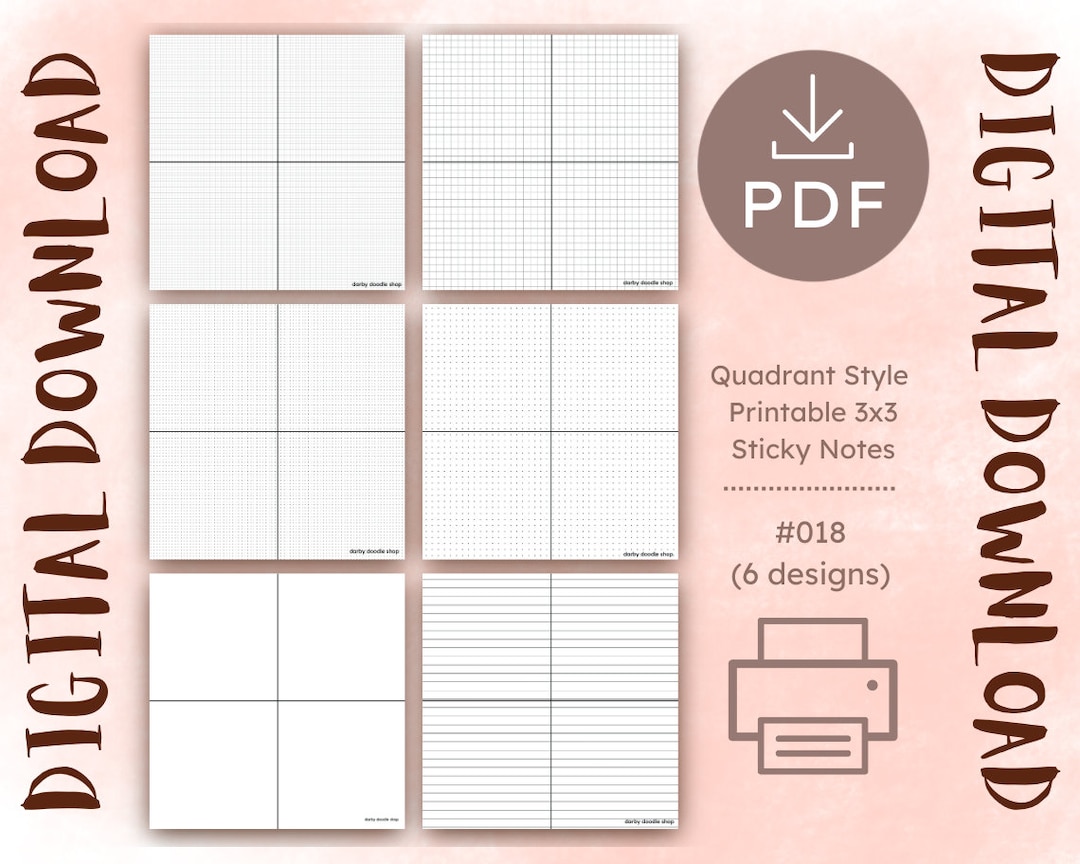 DIGITAL DOWNLOAD Quadrant Printable Sticky Notes 018 - Etsy