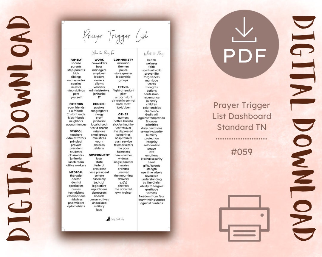 Prayer Trigger List Dashboard Standard TN 059 - Etsy