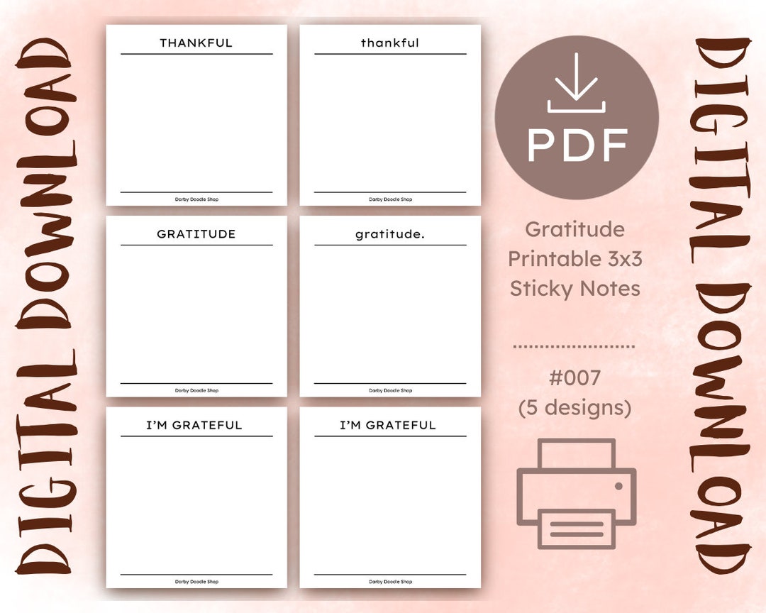 DIGITAL DOWNLOAD Gratitude Printable Sticky Notes - Etsy