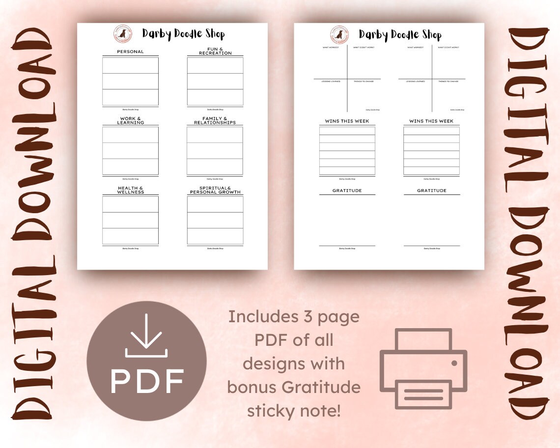DIGITAL DOWNLOAD Life Area Goal Setting Planning Printable Sticky Notes ...