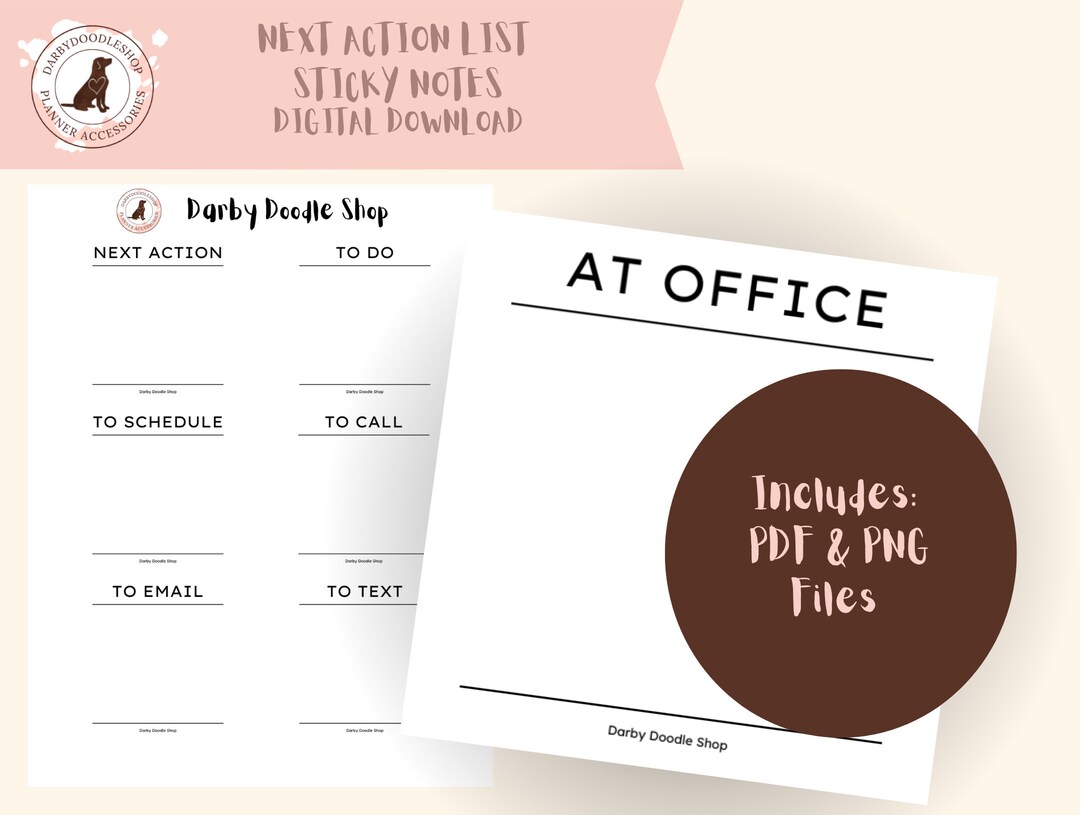 DIGITAL DOWNLOAD Getting Things Done Method Action List GTD Printable ...