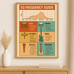 EQ Frequency Guide, Audio Mixing Cheat Sheet Poster, Frequency Spectrum ...